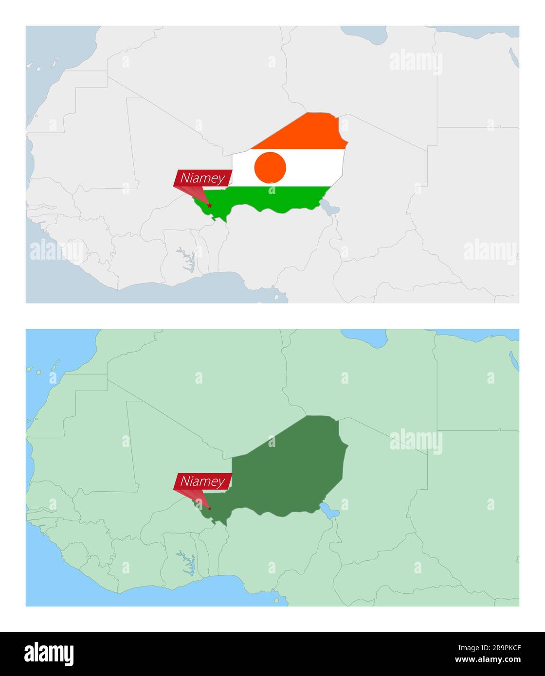 Niger-Karte mit Landhauptstadt. Zwei Arten von Niger-Karten mit ...