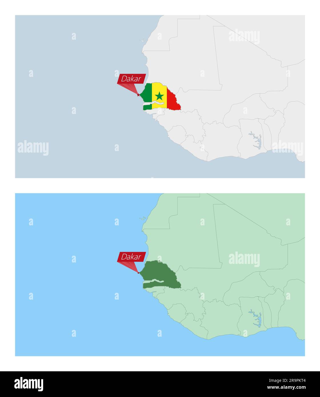 Karte Senegals mit Pin der Landeshauptstadt. Zwei Arten von Senegal ...