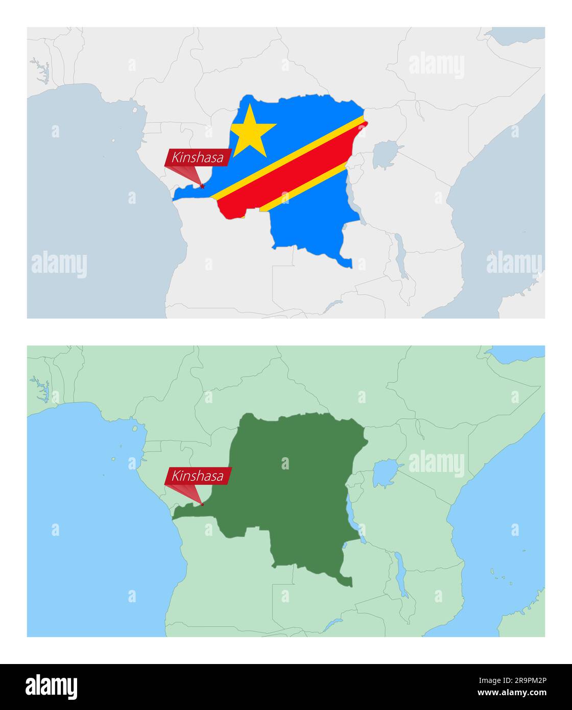 DR Kongo-Karte mit Landhauptstadt. Zwei Arten von DR Kongo-Karten mit ...