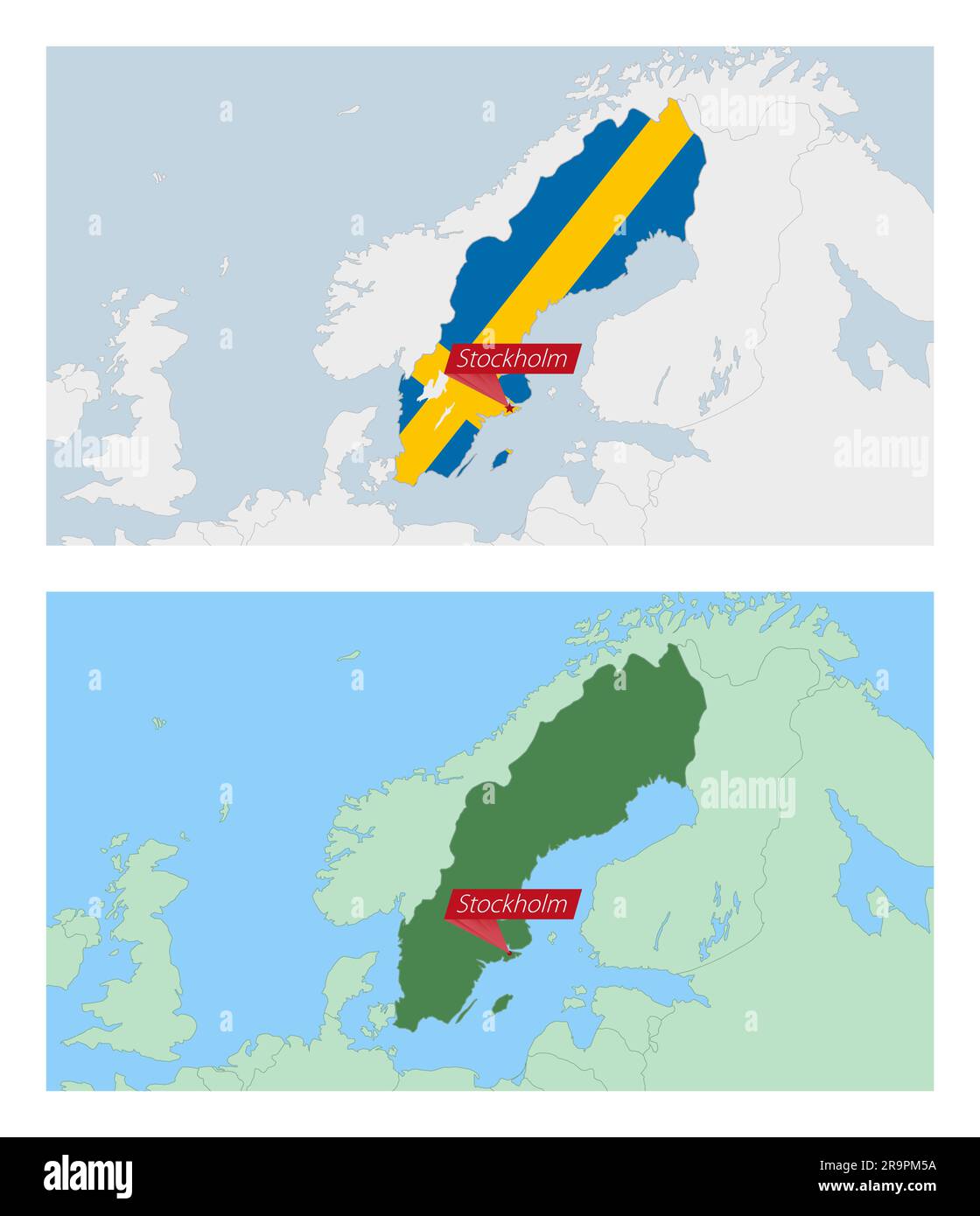 Karte Schweden mit Pin der Landeshauptstadt. Es gibt zwei Arten von ...