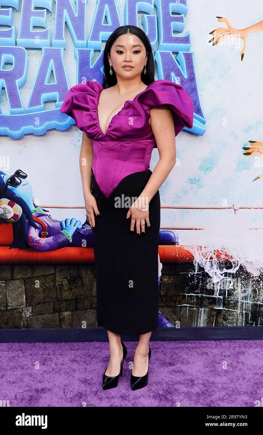 Lana Condor poses at the premiere of the film "Ruby Gillman, Teenage ...