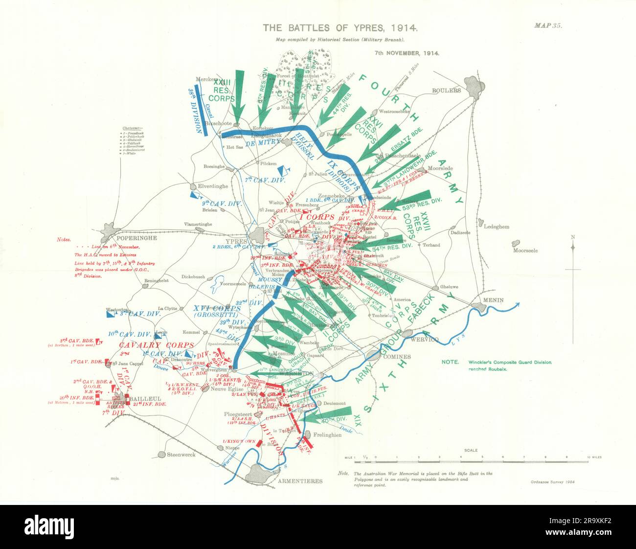 Schlacht um Ypern 1914. 7. November 1914. Erster Weltkrieg. 1933 alte ...