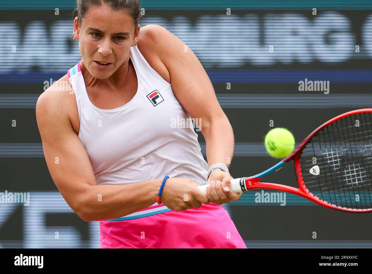 United States' Emma Navarro returns the ball to Spain's Rebeka Masarova ...