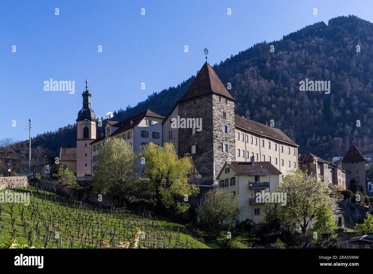 Altstadt mit Cathedral St. Maria Aufstieg und Abtei in Chur, der ...