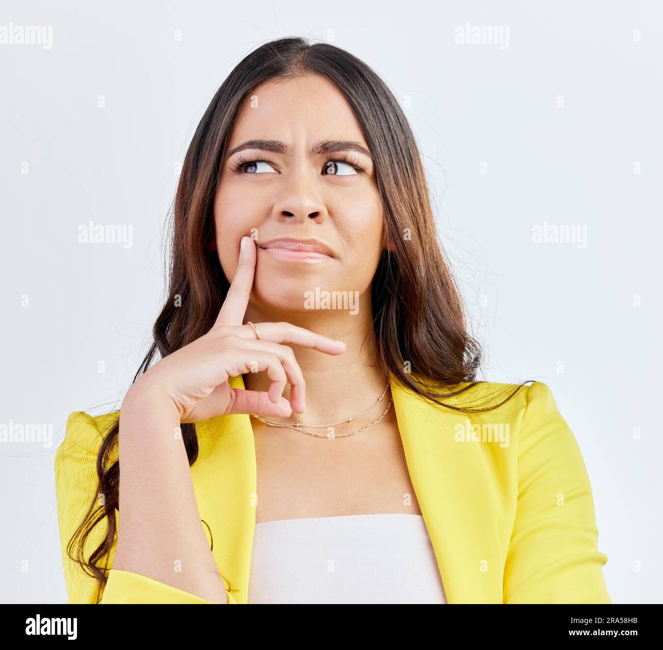 Denkfähigkeit, Geschäftsproblem oder Frau sind verwirrt wegen Lösungs ...