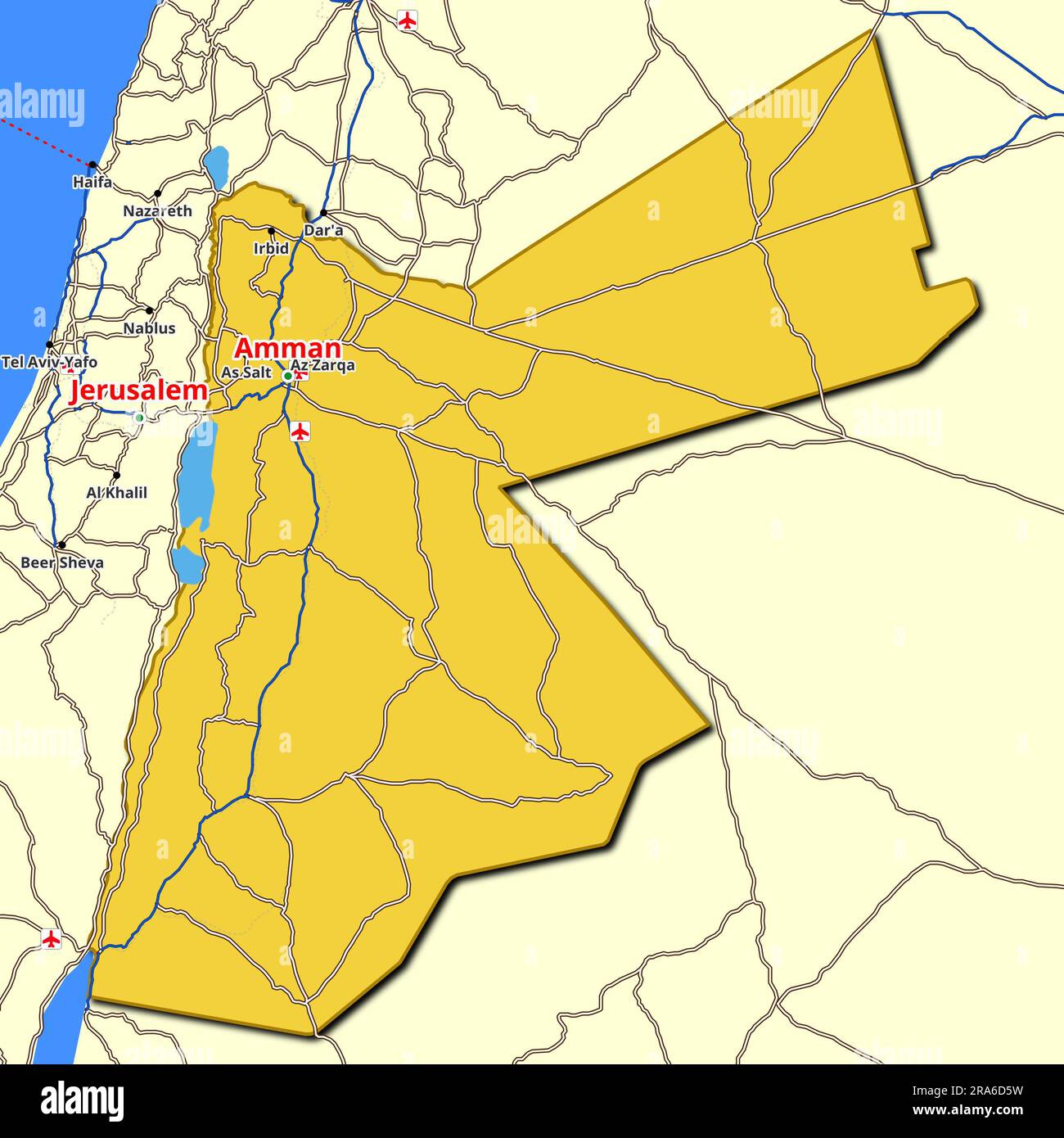 Landkarte von Jordanien mit den wichtigsten Straßen und Highways im ...