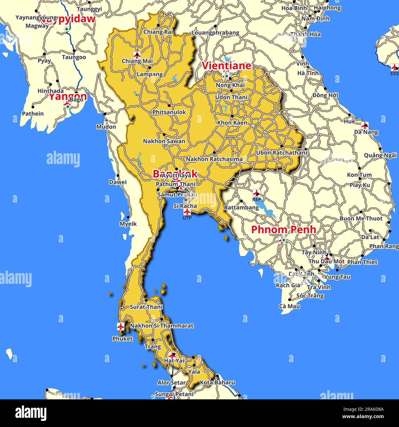 Landkarte Thailands mit den wichtigsten Straßen und Highways im ganzen ...