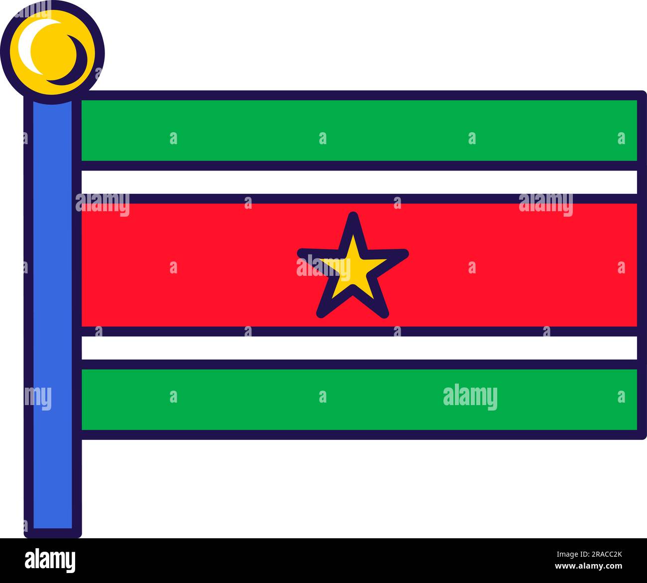 Suriname-Nationalflagge auf Flaggenmast-Vektor. Horizontales Dreiband ...