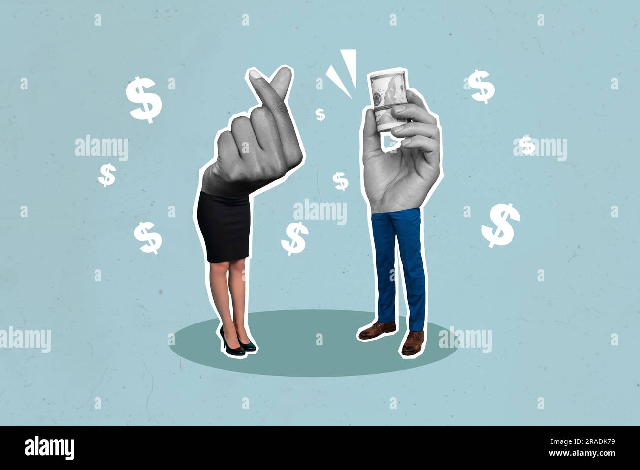 Collage von zwei Mini People große schwarze weiße Arme statt Körper ...