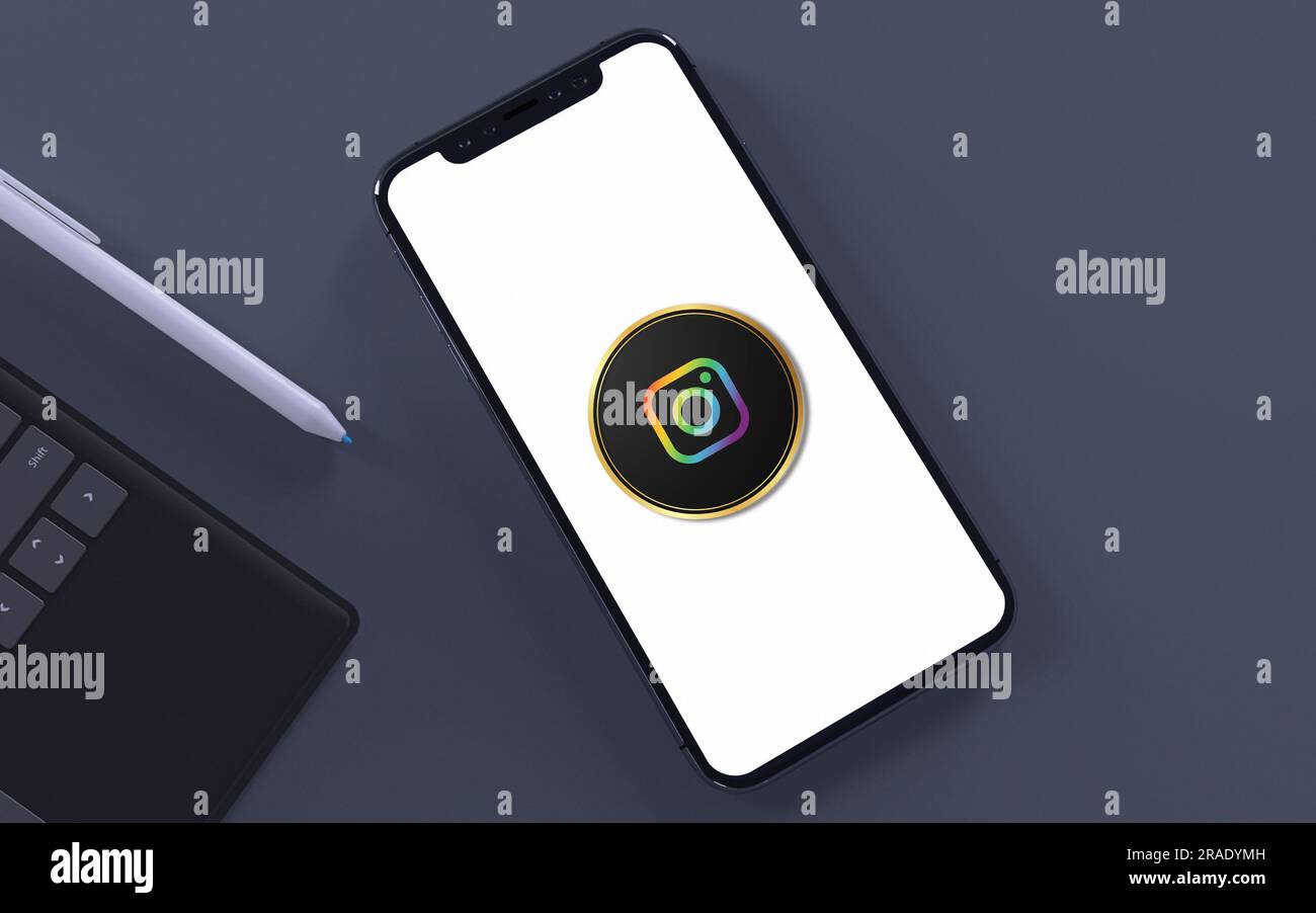In dieser Abbildung wird das Instagram-Logo auf dem Bildschirm ...