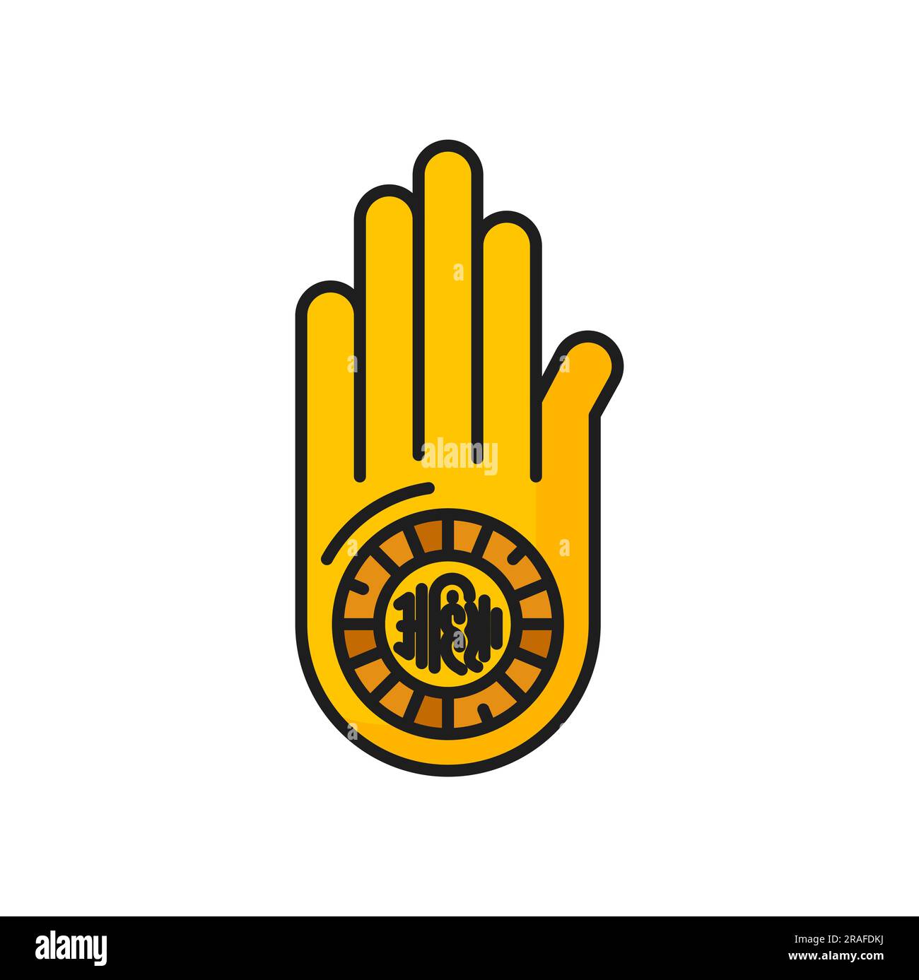 Hand mit Rad Symbol des Jain-Gelübdes von Ahimsa, Jain Prateek Chihna ...