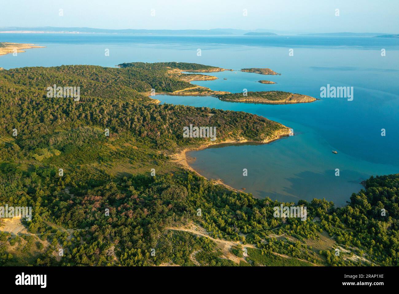Luftaufnahme der Halbinsel Lopar, der Insel Rab, Kroatien ...