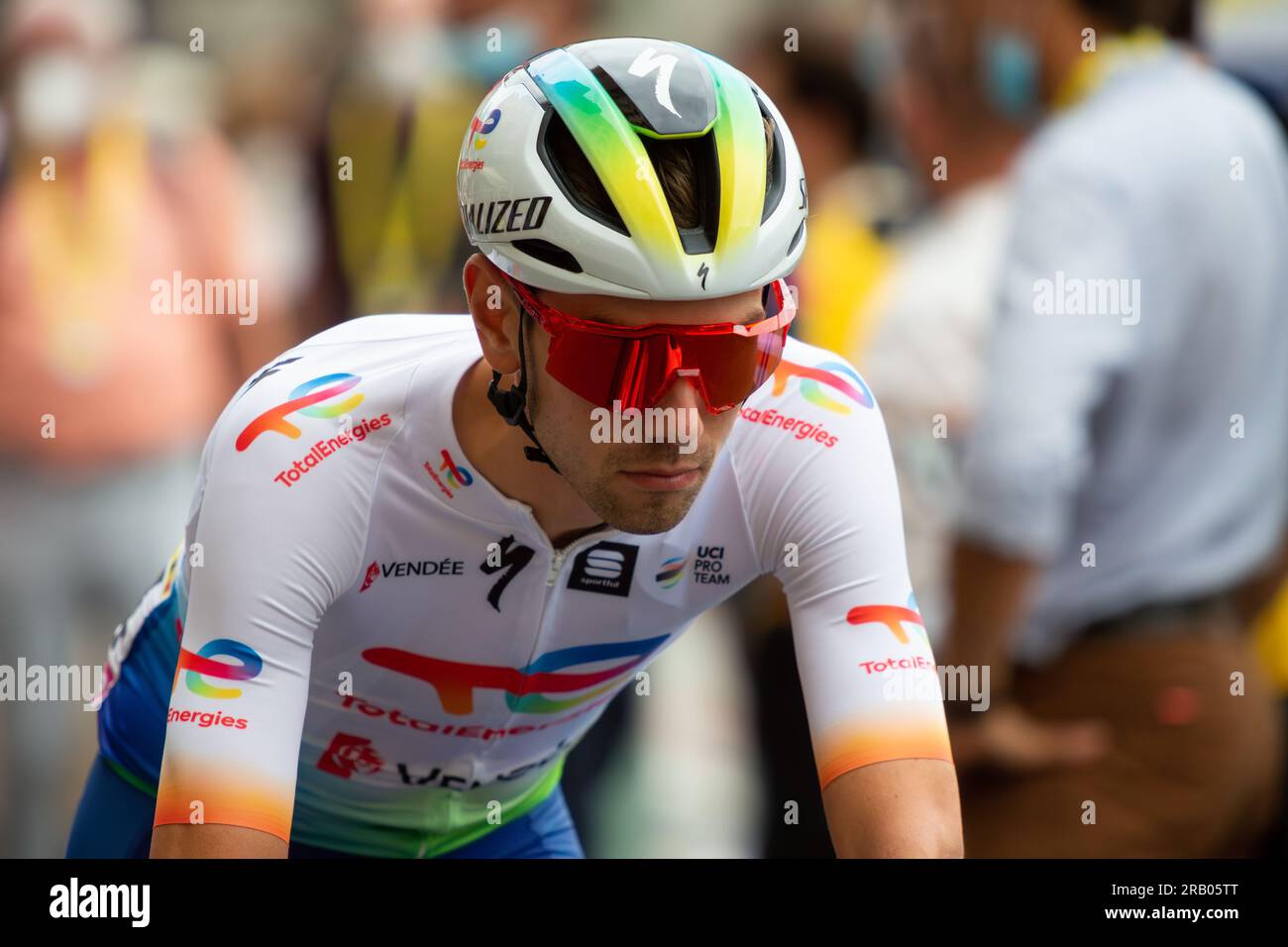 Bilbao, Spanien - 1. Juli 2023: Der Radfahrer STEFF CRAS aus dem ...