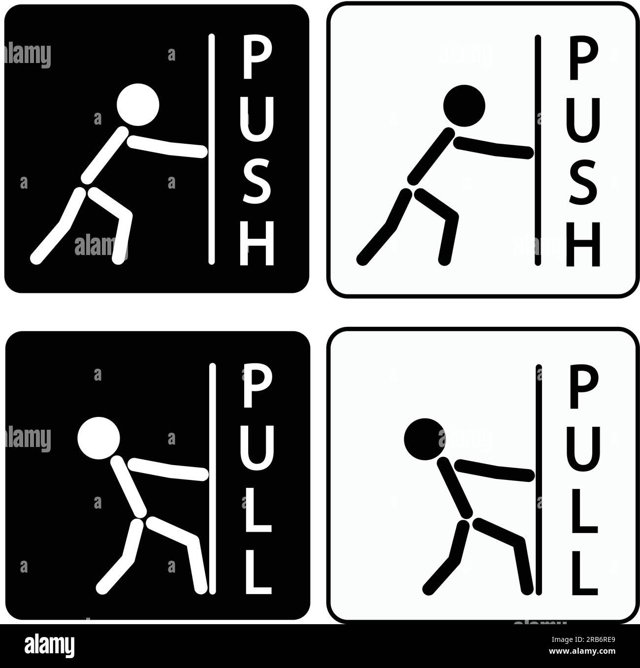 Drücken Sie den Zeichenvektor im Stickman-Stil. Drücken und ziehen Sie das Schwarzweißsymbol ...