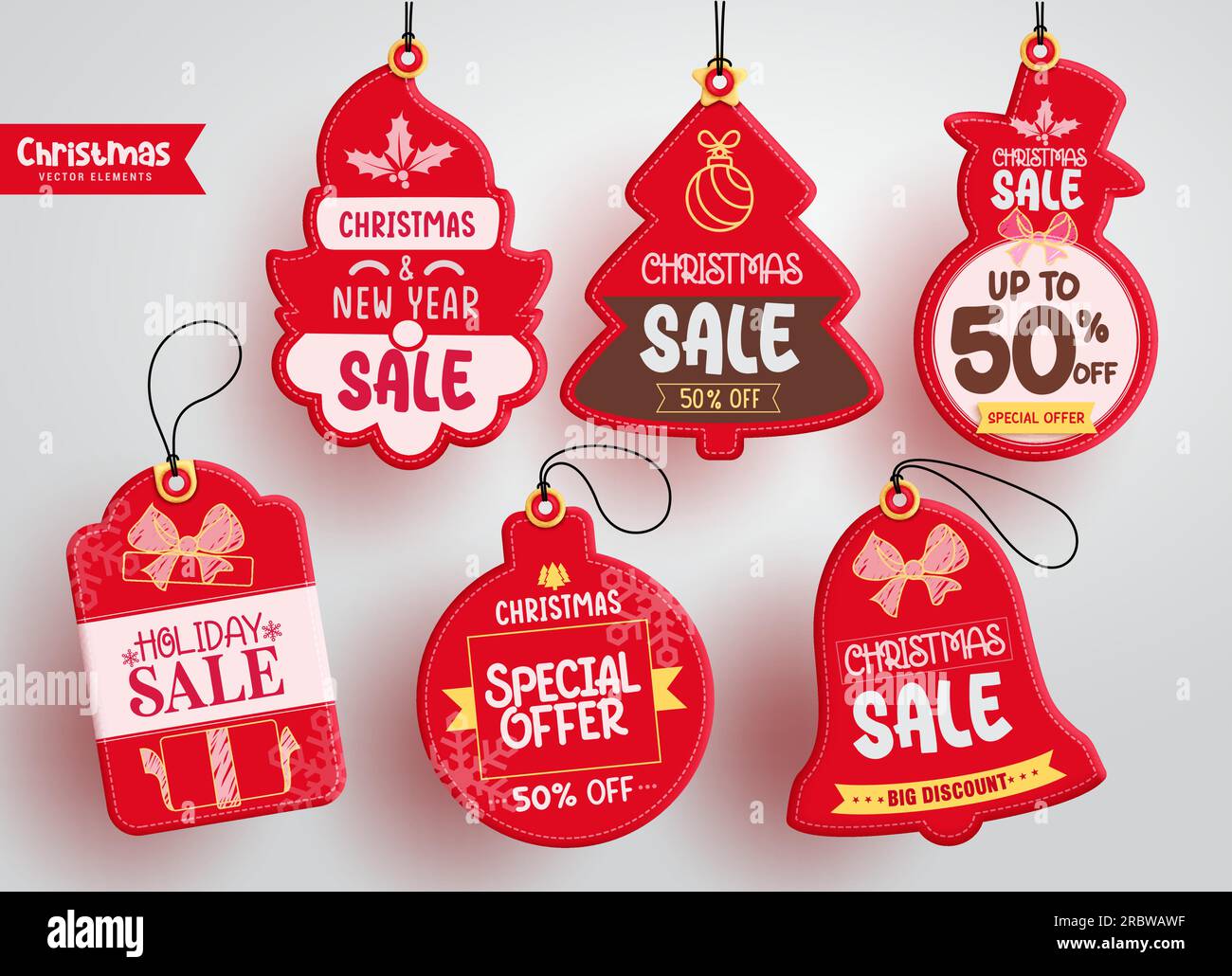 Weihnachtsverkauf Anhänger Vektorset-Design. Frohe Chritsmas und frohes ...