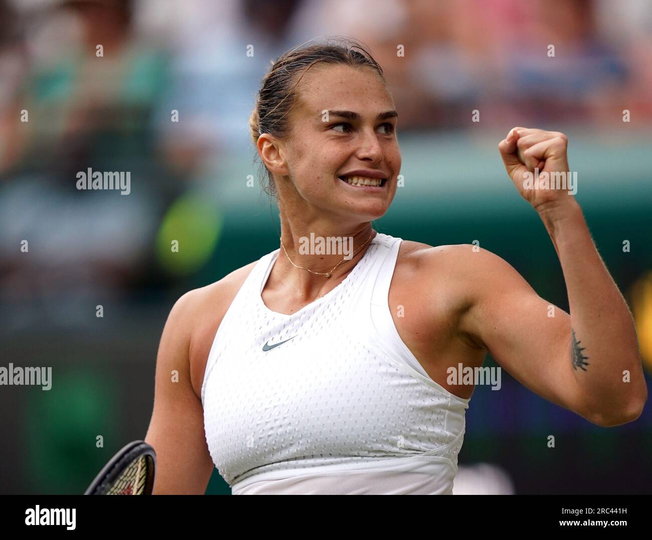 Aryna Sabalenka feiert den Sieg über die Madison Keys nach dem ...