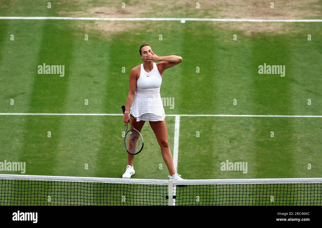 Aryna Sabalenka feiert den Sieg über die Madison Keys nach dem ...
