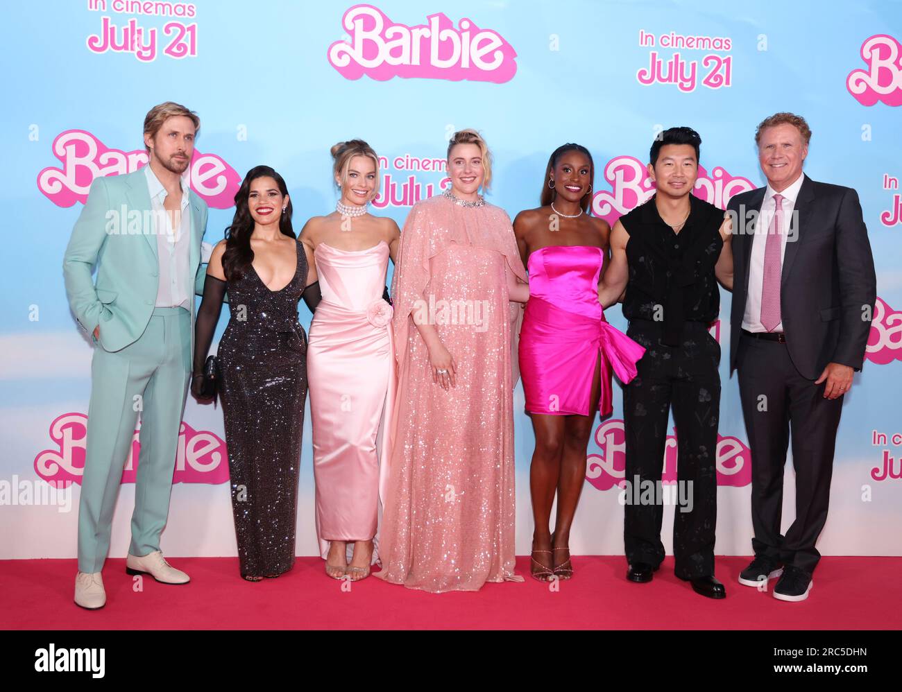 Ryan Gosling, from left, America Ferrera, Margot Robbie, writer ...