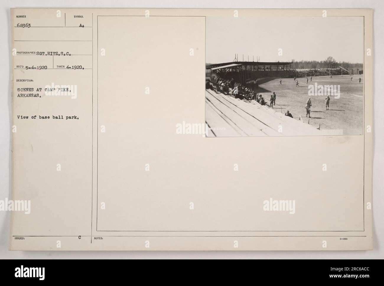 Bild des Baseballparks in Camp Pike, Arkansas. Dieses Foto zeigt einen ...