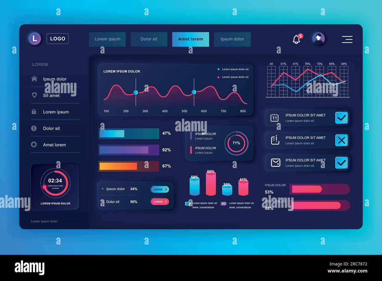 Neumorphisches Dashboard-UI-Kit. Admin-Panel Vektor-Design-Vorlage mit ...