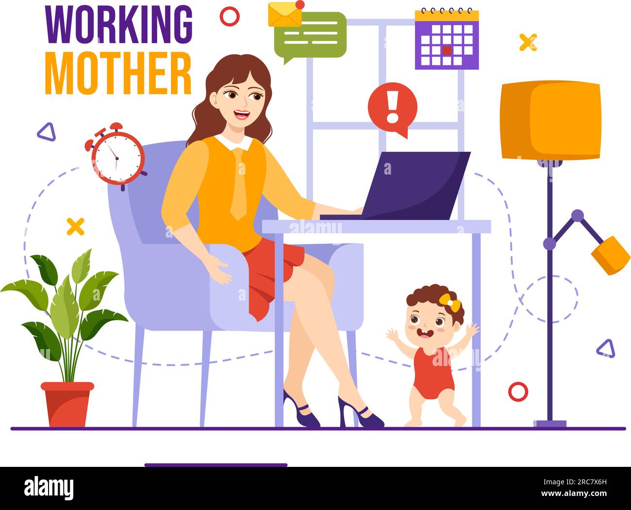 Working Mother Vector Illustration mit Müttern, die arbeiten und sich ...