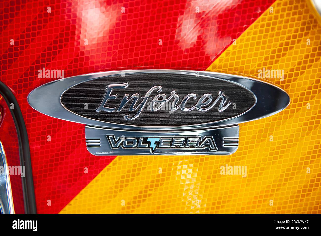 Das Pierce „Enforcer Volterra“-Logo auf dem neuen Motor 1 von Portland ...