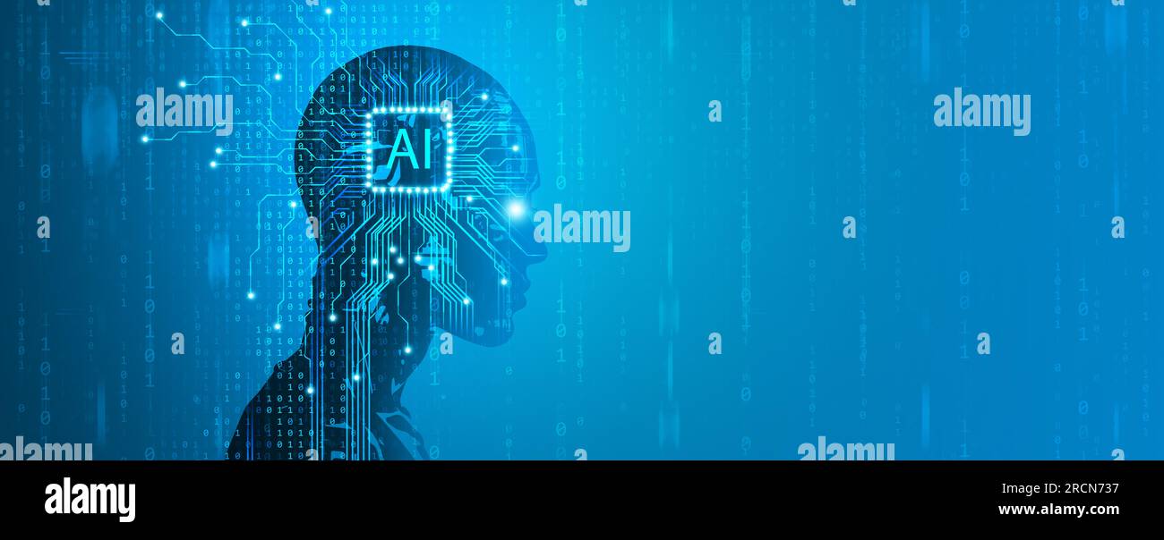 Künstliche Intelligenz. KI-digitales Gehirn. Menschliches Gesicht mit ...