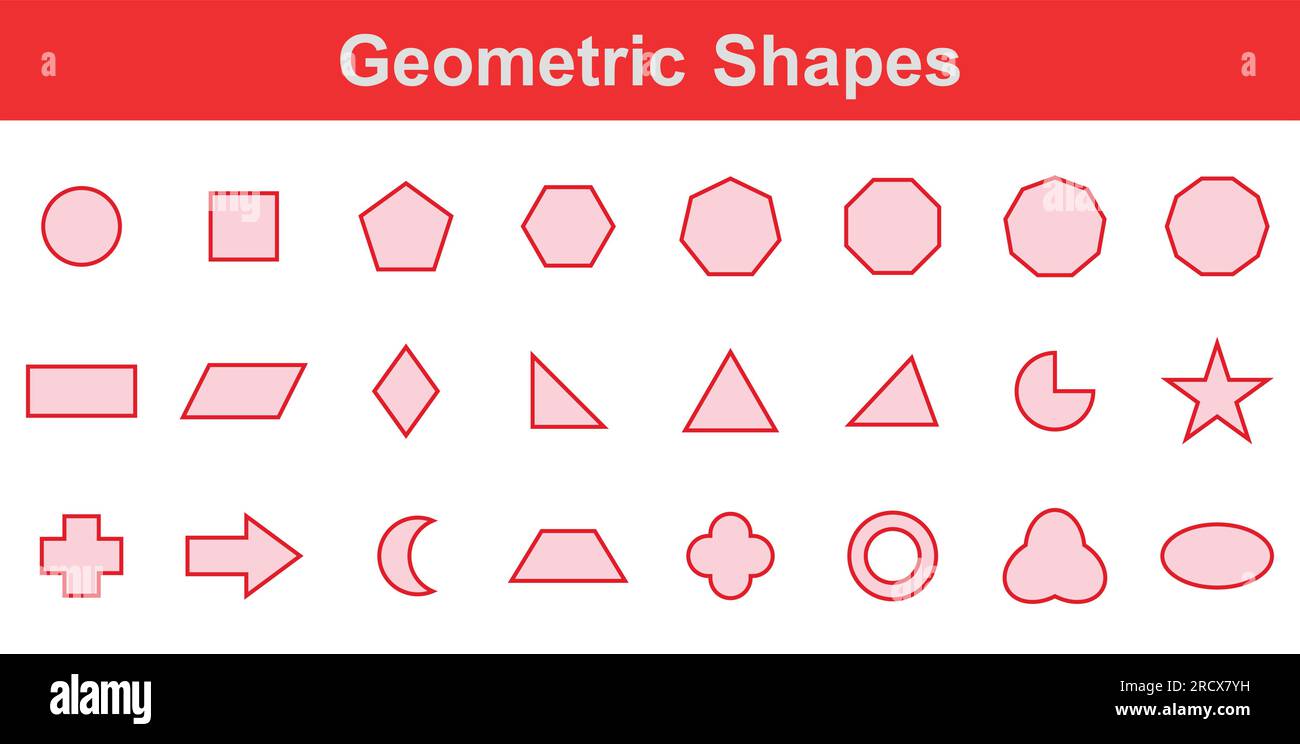 Set von 2D geometrischen Formen in Mathematik. Kreis, Quadrat, fünfeck ...