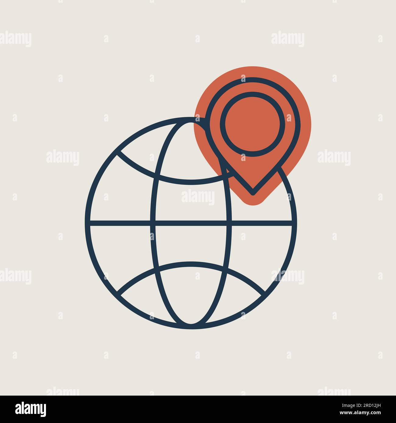 Erdplanet und Ortsmarkierung auf ihm Vektor-Symbol. Internationale ...