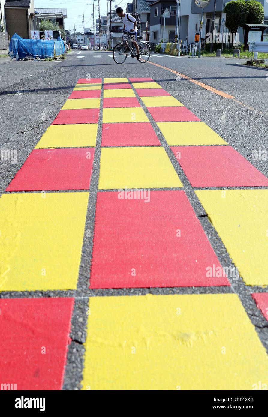 A new type of road sign is installed just this side a pedestrian ...