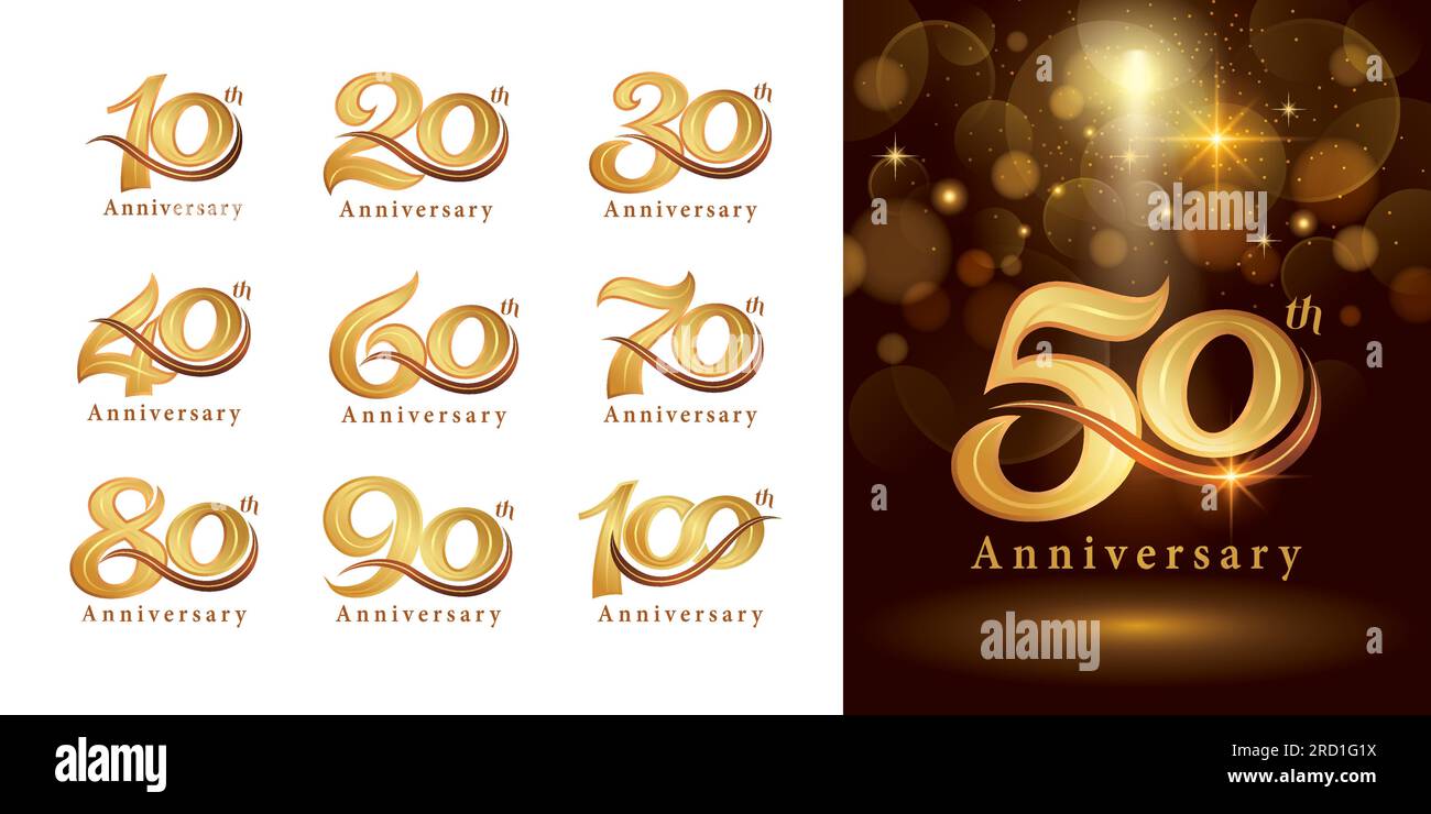 Set aus „Jubiläum“-Logo, elegantem Classic-Logo, Serif-Zahlenbuchstaben ...