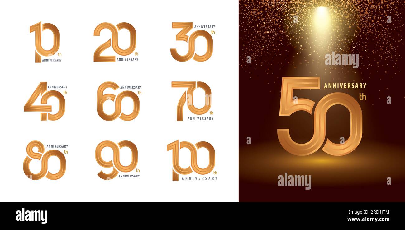 Set mit Logos zum 10. Bis 100. Jubiläum, Silber- und goldenen Logos zur ... Set mit Logos zum 10. Bis 100. Jubiläum, Silber- und goldenen Logos zur ...