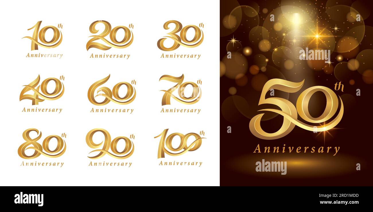 Set aus „Jubiläum“-Logo, elegantem Classic-Logo, Serif-Zahlenbuchstaben ...