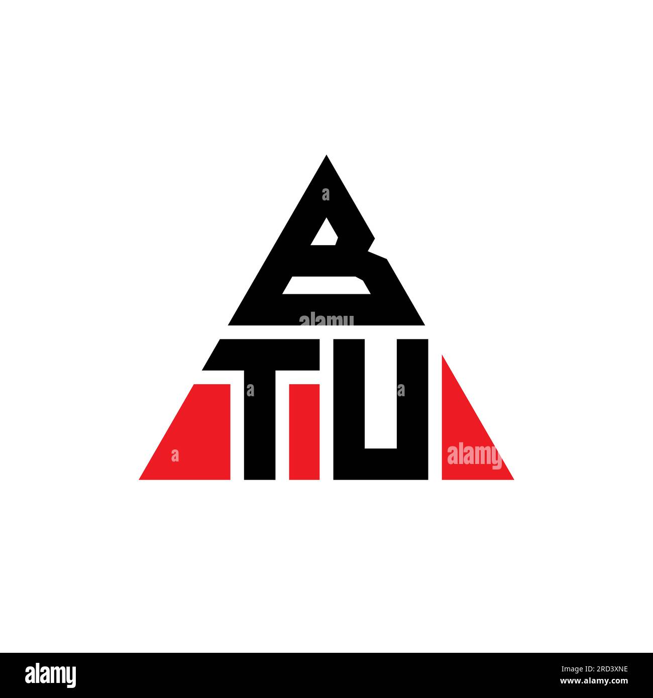 BTU-Logo mit Dreiecksbuchstaben und Dreiecksform. Monogramm mit BTU-Dreieck-Logo. BTU-Dreieck ...