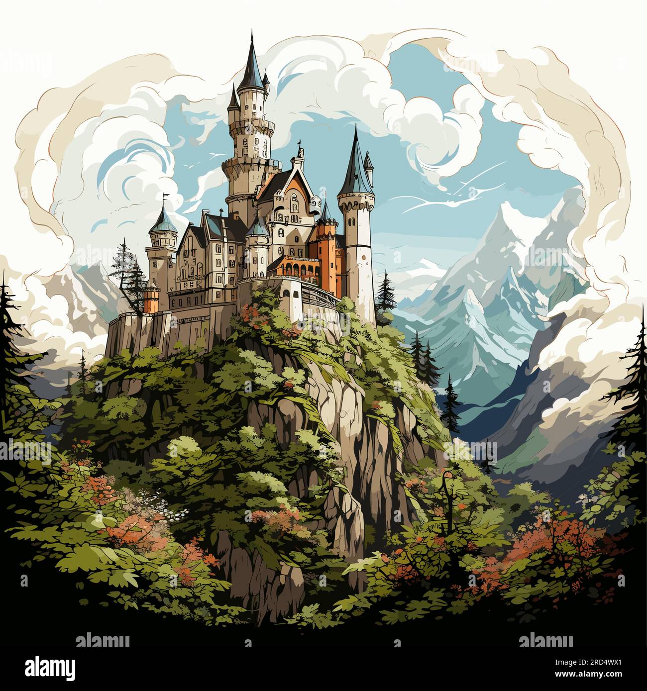 Neuschwanstein castle zeichnung Stock-Vektorgrafiken kaufen - Alamy