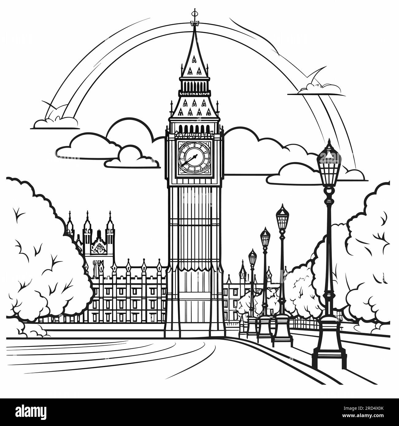 Großer Ben. Ein handgezeichnetes Comic-Bild von Big Ben. Vektor-Doodle ...