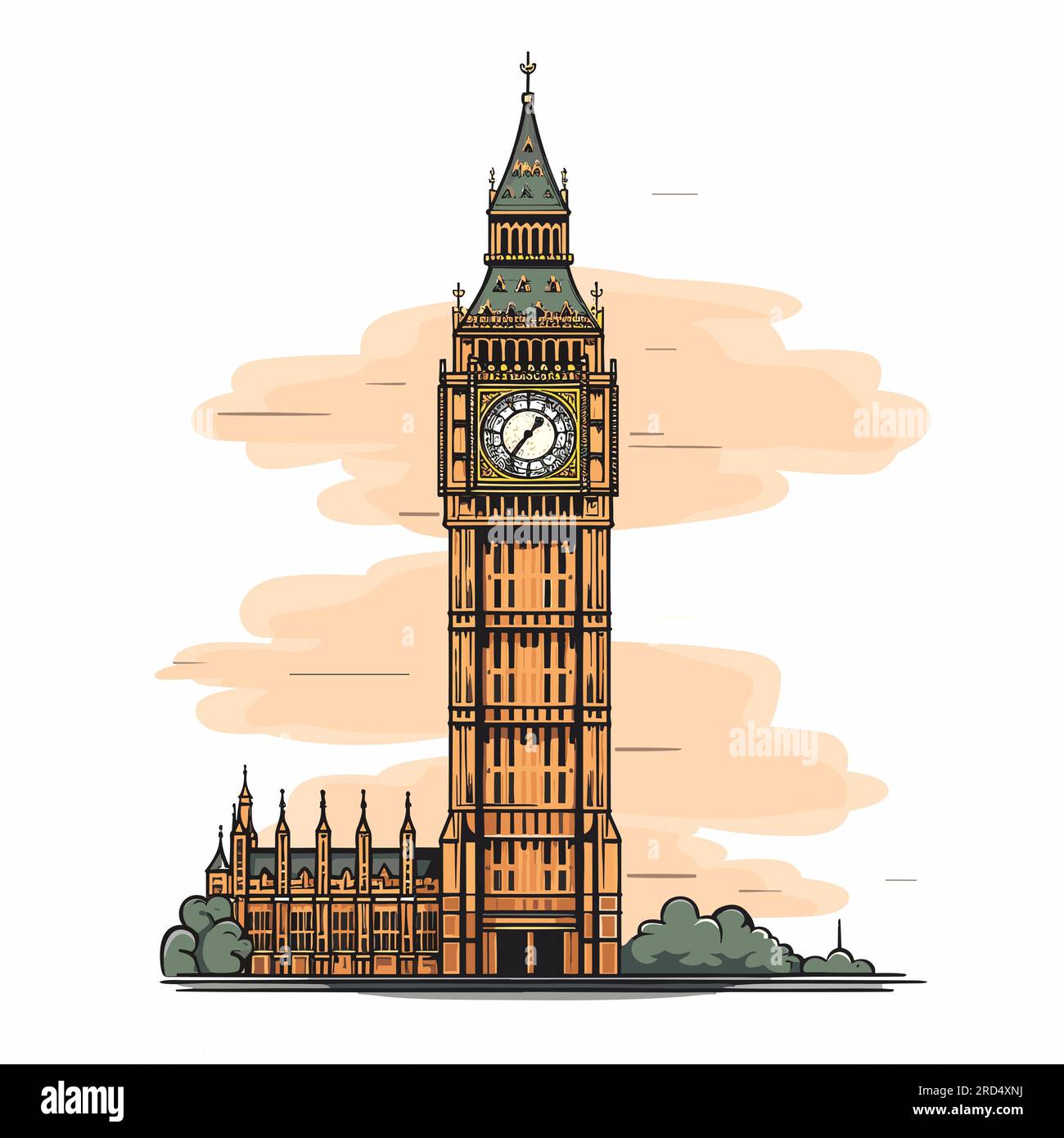 Großer Ben. Ein handgezeichnetes Comic-Bild von Big Ben. Vektor-Doodle ...