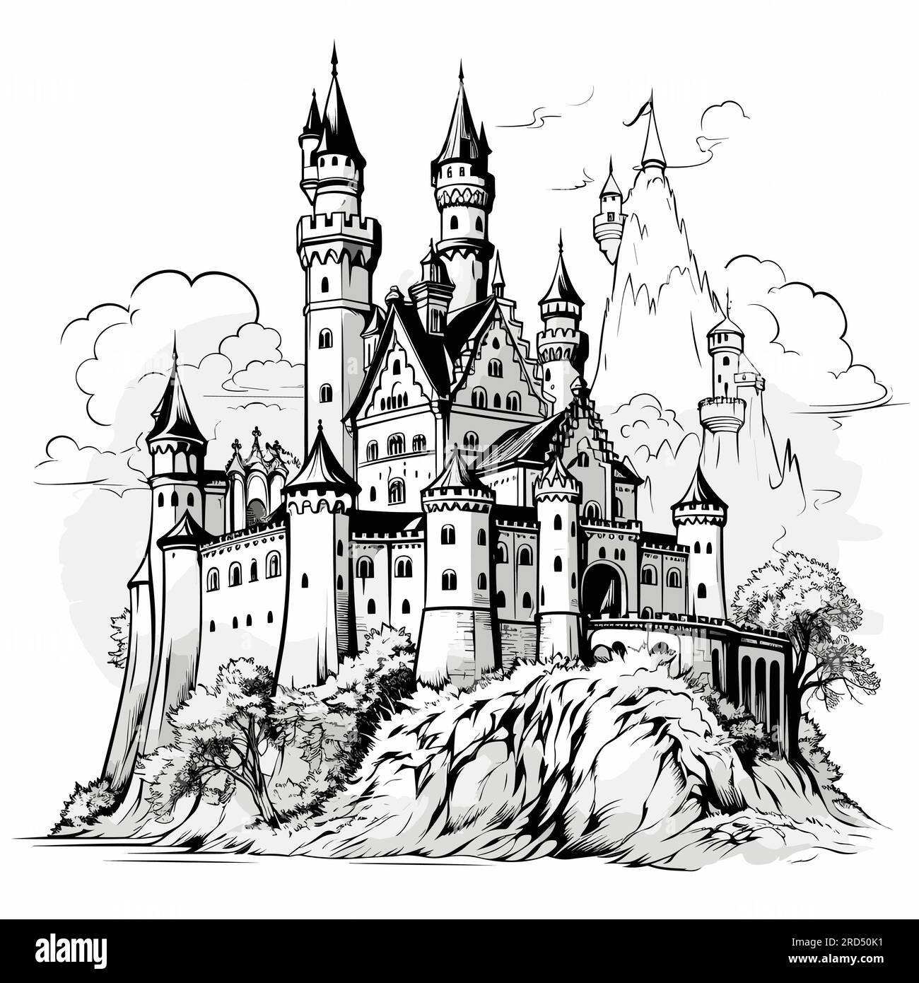 Neuschwanstein castle zeichnung Stock-Vektorgrafiken kaufen - Alamy