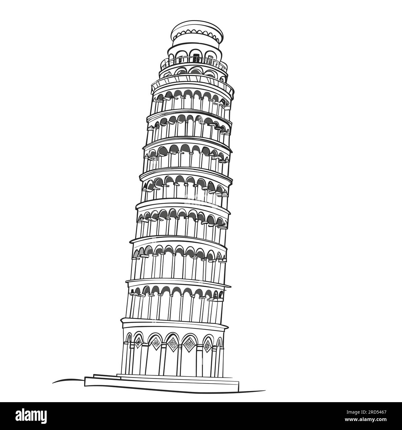 Schiefer Turm von Pisa. Der schiefe Turm der handgezeichneten Comic ...