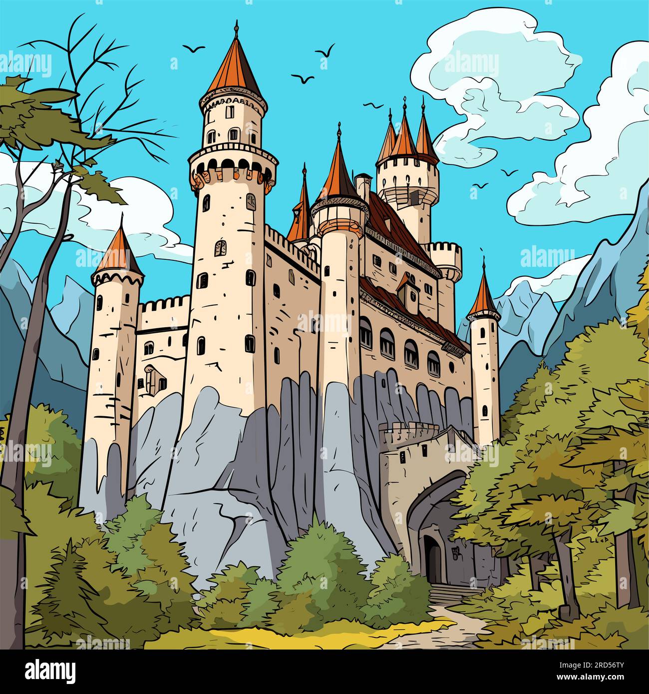Neuschwanstein castle zeichnung Stock-Vektorgrafiken kaufen - Alamy