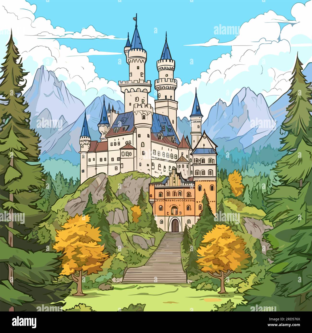 Neuschwanstein castle zeichnung Stock-Vektorgrafiken kaufen - Alamy
