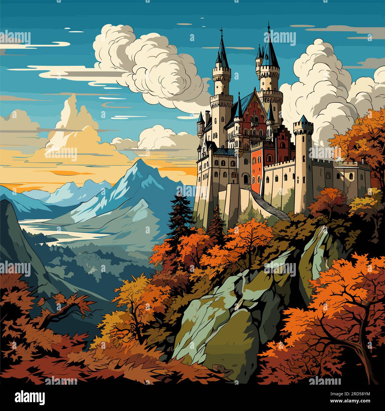 Neuschwanstein castle zeichnung Stock-Vektorgrafiken kaufen - Alamy