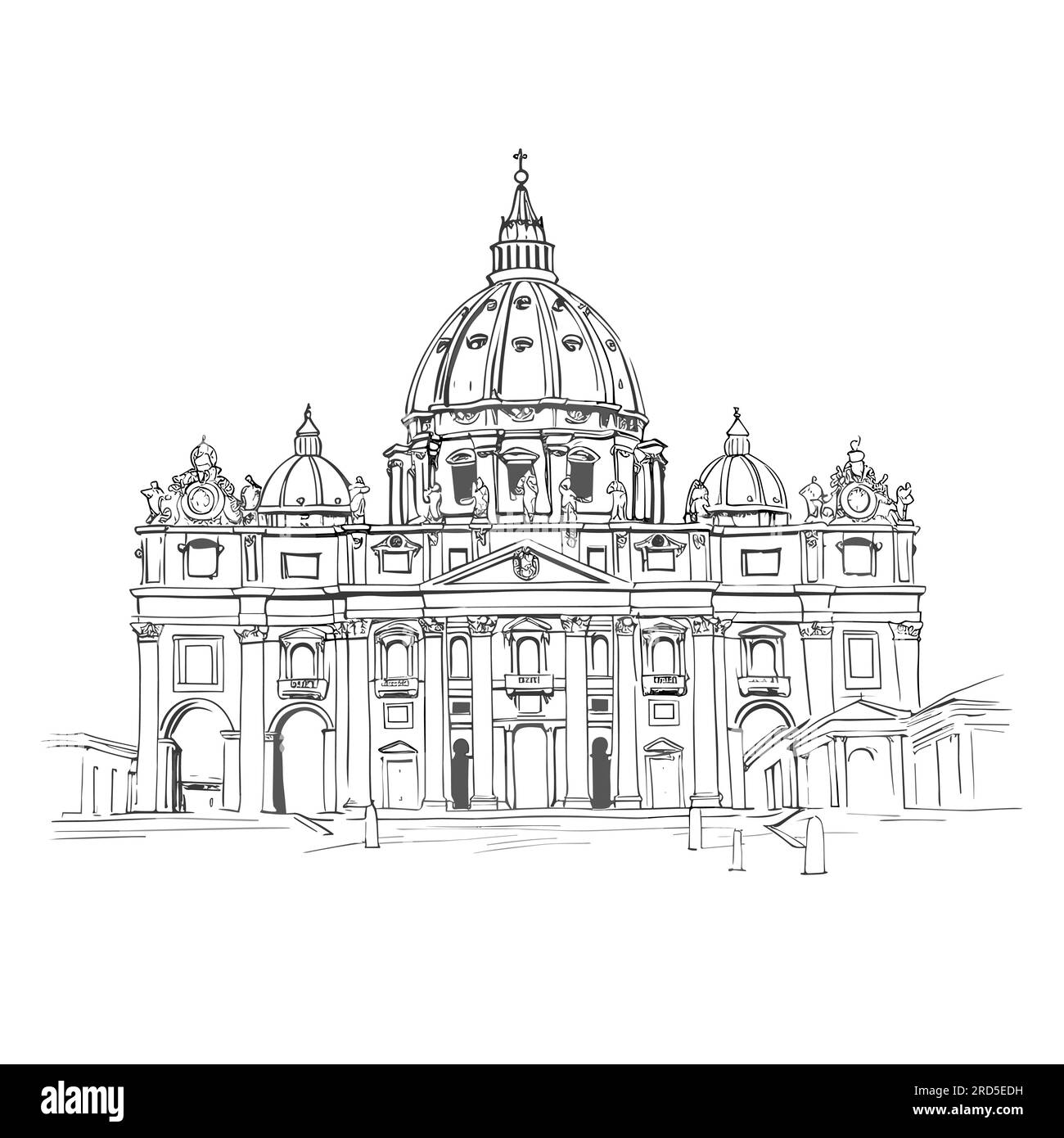 Petersdom. Basilika des Heiligen Petrus, handgemalte Comic-Illustration ...