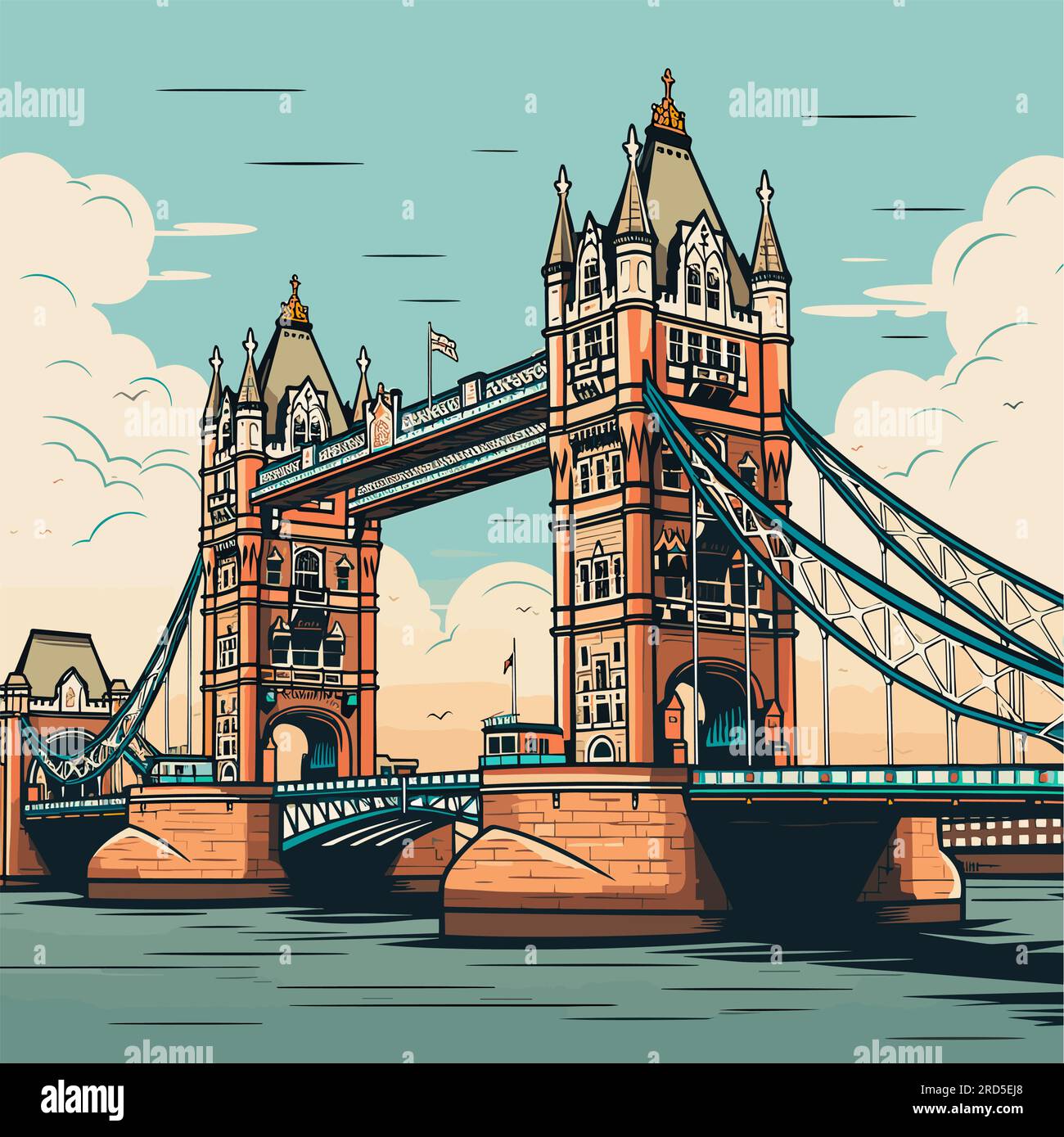 Tower Bridge. Handgezeichnete Comic-Illustration der Tower Bridge ...