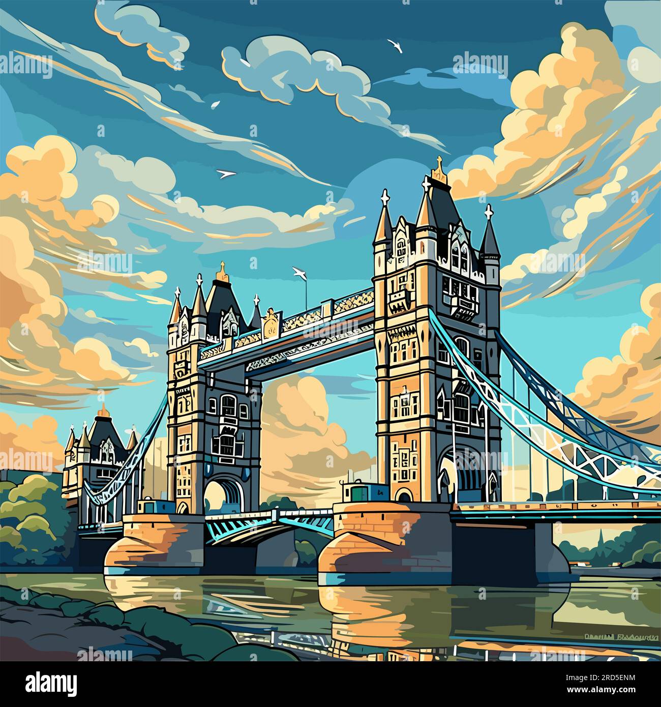 Tower Bridge. Handgezeichnete Comic-Illustration der Tower Bridge ...