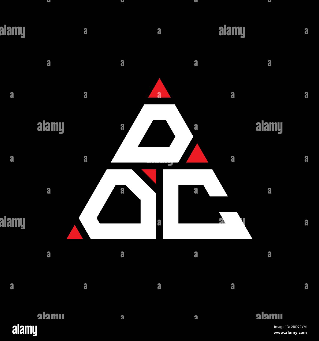 DOC-Logo mit Dreiecksbuchstaben und Dreiecksform. DOC-Monogramm mit ...