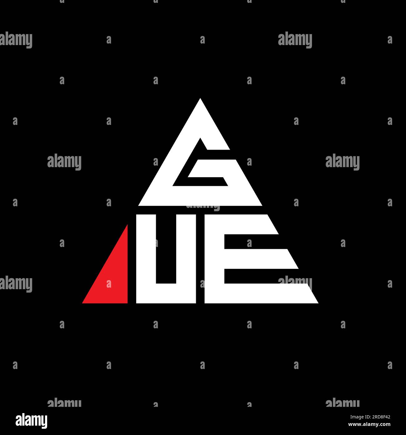 GUE-Logo mit Dreiecksbuchstaben und Dreiecksform. GUE-Monogramm mit ...