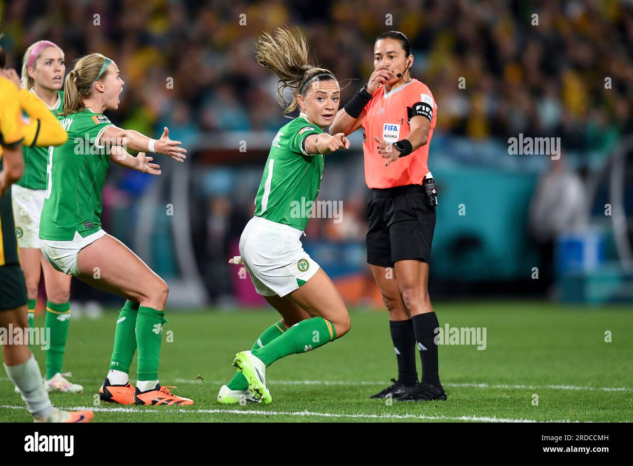 SYDNEY, AUSTRALIA - JULY 20: Katie McCabe of Ireland calls out to the ...