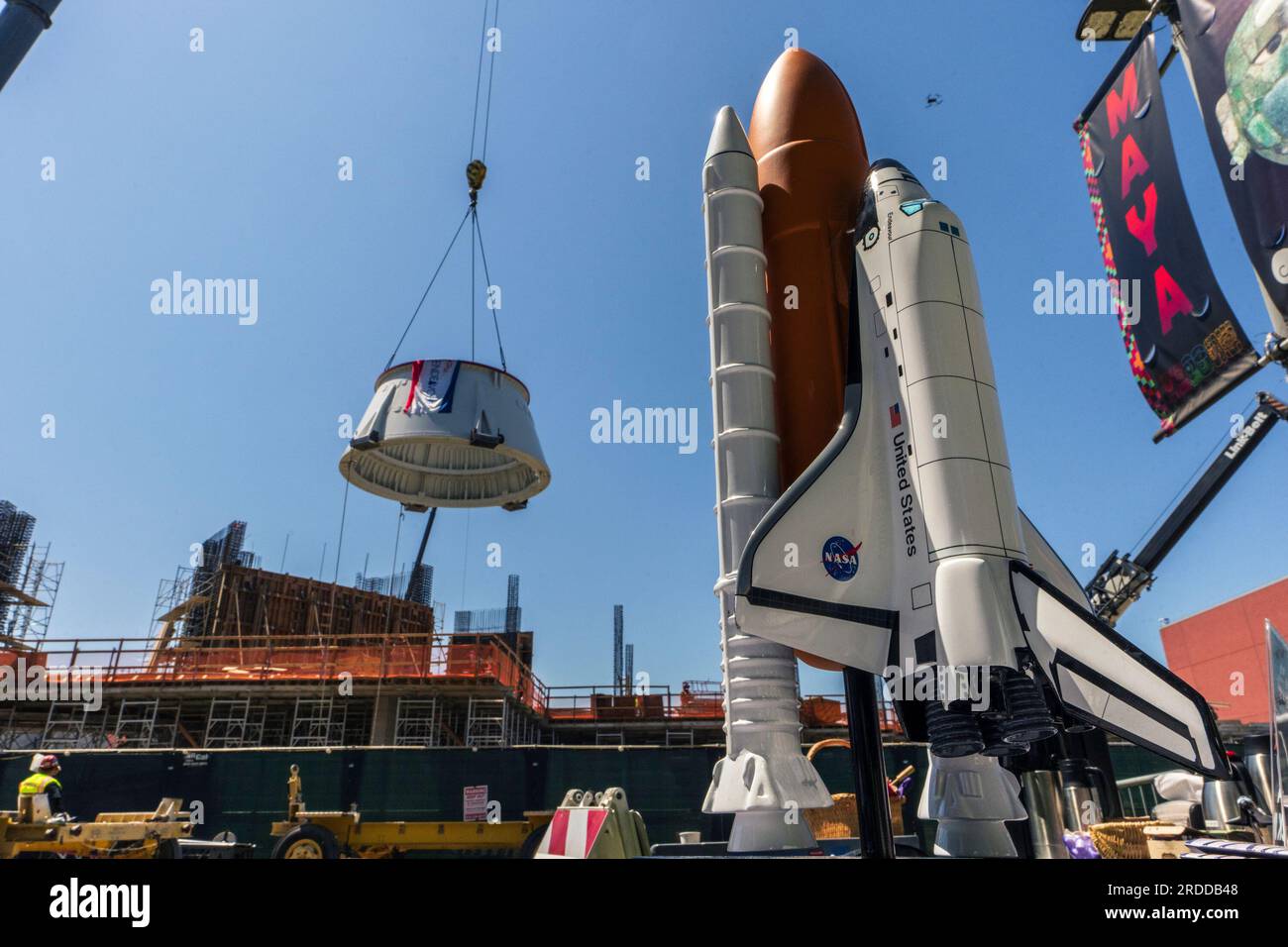 A scale model of the Space Shuttle Endeavour is displayed as the second ...