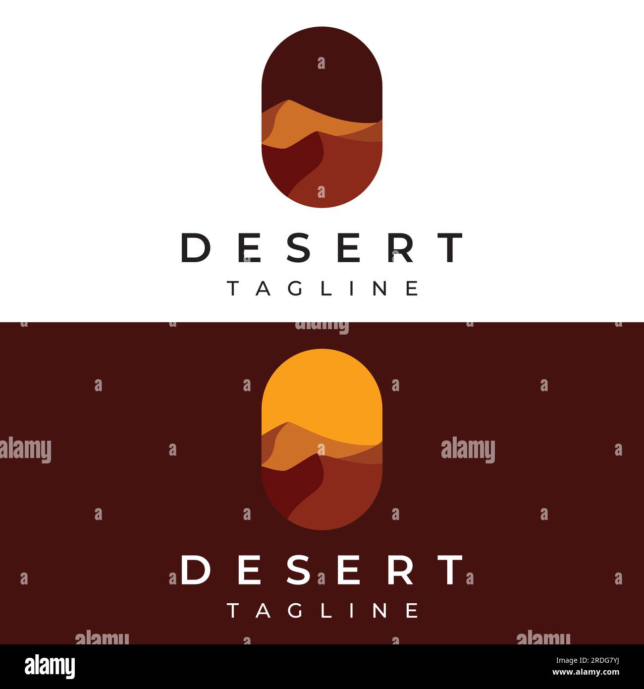 Abstraktes Logo aus heißer Wüste und Dünen mit Kakteen, die im ... Abstraktes Logo aus heißer Wüste und Dünen mit Kakteen, die im ...